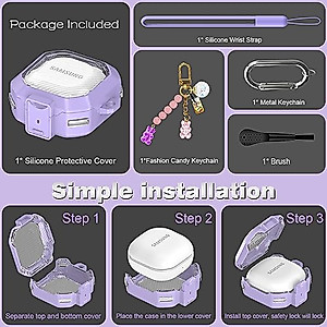 [with Secure Lock] Clear Case Cover for Galaxy Buds 2 Pro Case(2022) /Galaxy Buds Pro Case(2021) /Galaxy Buds 2 Case (2021) /Galaxy Buds Live Case(2020) with Fashion Candy Keychain (Clear Purple)