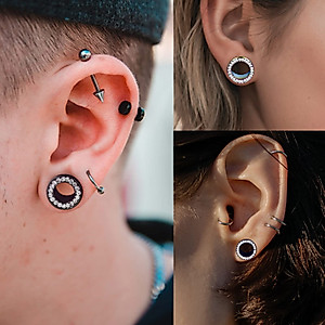 Qmcandy 12pcs Cubic Zirconia Double Flared Screw Plugs Tunnel Ear Expander Stretcher Piercing Ear Gauges 00g