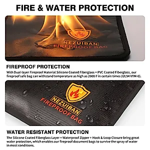 Fireproof Document Bag, 15.7" x 11.8" Extra Large Waterproof and Fireproof Money Bag for Documents,Passport,Cash,Jewelry