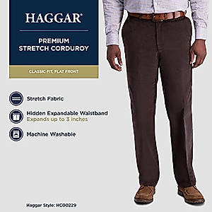 Haggar mens Stretch Corduroy Expandable Waist Classic Fit Flat Front Casual Pants, Dark Grey, 32W x 32L US