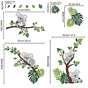 decalmile Koala and Tree Branch Wall Decals Tropical Palm Leaves Wall Stickers Baby Nursery Children Bedroom Wall Decor
