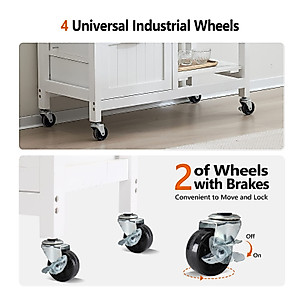 VINGLI Kitchen Island, Rolling Kitchen Storage Cart with 3 Drawers 3 Tier Holders Serving Bar Cart Coffee Bar Small Kitchen Microwave Trolley with Natural Solid Wood Top Caster Home Furniture