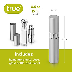 True Martini Atomizer Bar Mister with Refillable Funnel for Vermouth Spray Glass Canister with Stainless Steel Case, 1 Count (Pack of 1), Silver