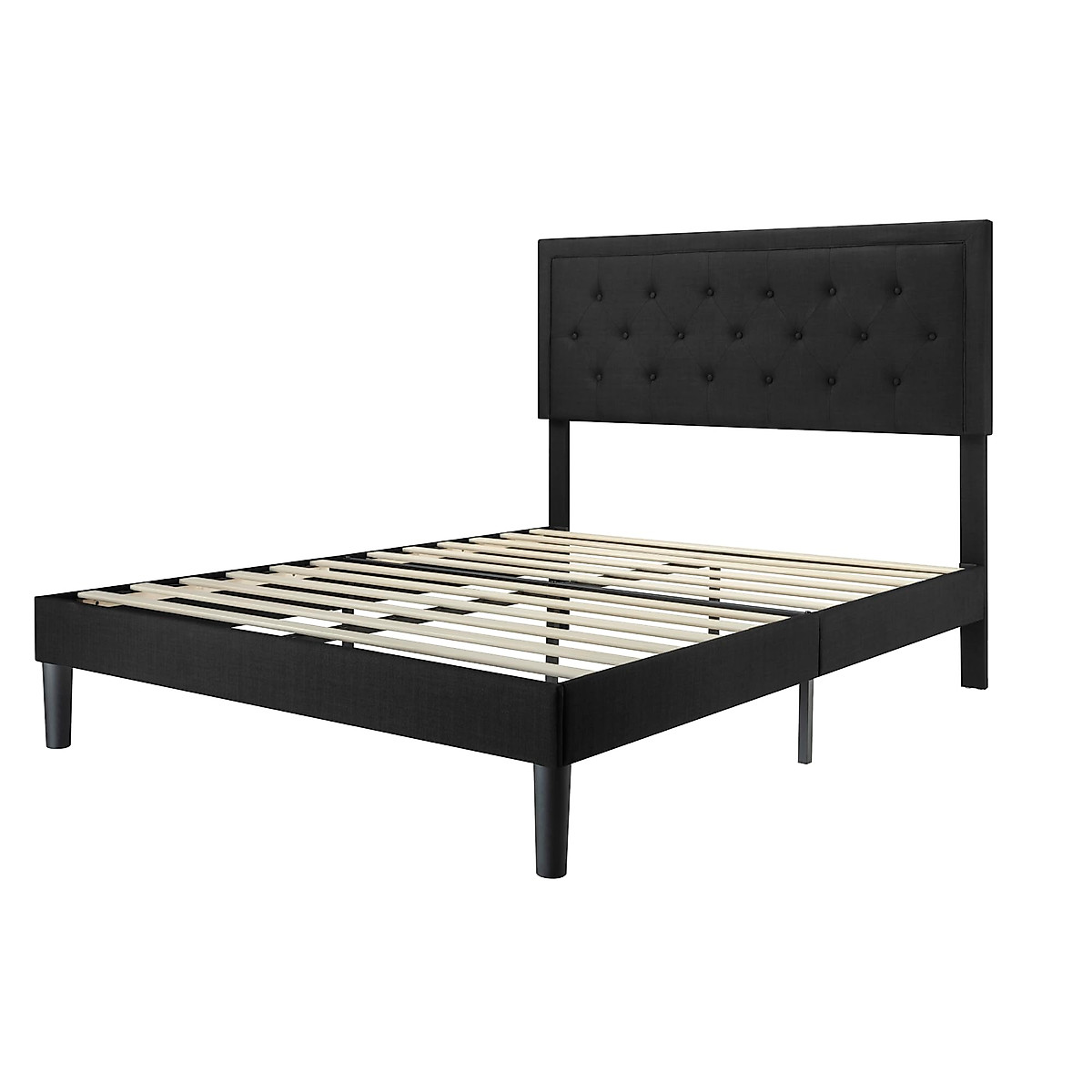 Allewie Full Size Upholstered Platform Bed Frame with Adjustable Headboard, Button Tufted, Wood Slat Support, Easy Assembly, Black