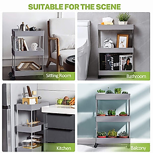 KPX Bathroom Rolling Storage Cart with Wheels Kitchen Utility Cart Casters Mobile Laundry Organizer Shelves for Room Organizers, Make Up, Home School, Dorm Room Office Essentials (3-Tier, Gray 1)