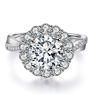 JIANGYUE Engagement Ring 3 carat Cubic Zirconia Wedding Ring for Women 14K White Gold Promise Rings for Her Size 9