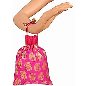 Touchstone Gorgeous Gift Wrapping bags reusable environment friendly Large Drawstring Paisley Brocade for birthdays, wedding, return present packing set. pack of 9. 12x9 inches