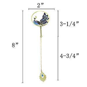 yueton Peacock Metal Bookmarks 24K Gold Plated Brass Page Marker with Metal Pendant