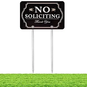 Kichwit No Soliciting Sign for House, No Soliciting Yard Sign, 12" x 8", 14" Long Metal Stakes Included