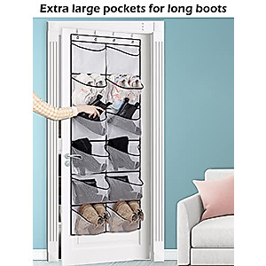 KIMBORA Over The Door Shoe Organizer 12 Large Mesh Pockets Boots Hanging Storage Shoe Rack for Closet White