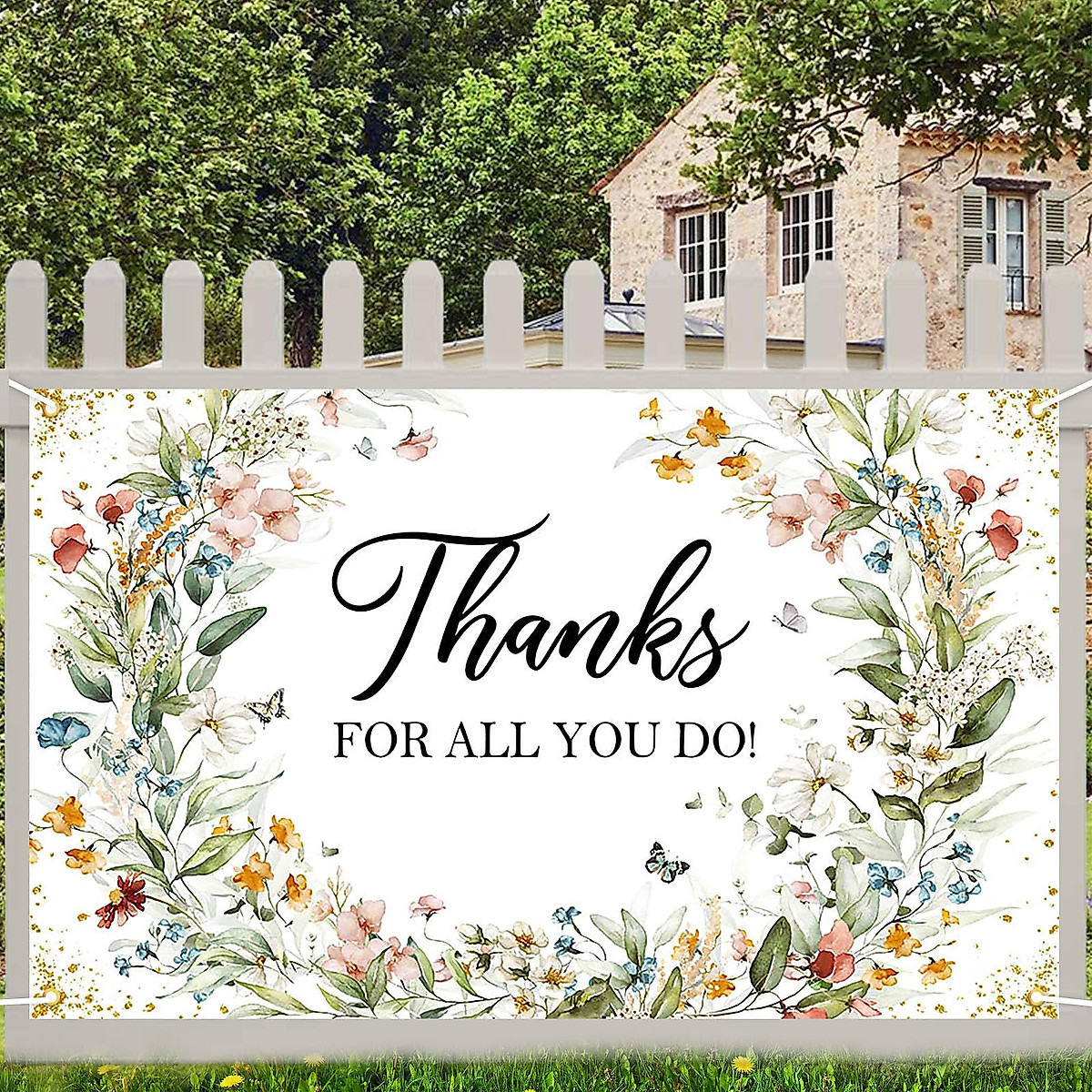 Avezano Thanks for All You Do Backdrop Wildflower Thank You Party Decorations Thank You Father Staff Teachers Professors Doctors Banner 70.8 x 43.3 Inch
