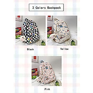 Nouflux Kawaii Backpack for Girls School Cute Backpack with Doll Checkerboard Backpack Teen Girls(Black)
