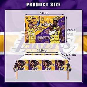 Lakers 24 Birthday Party Supplies for Men Boys Adults Kobe Bryant and Lebron James Basketball Game Theme Party Decorations Including Plates and Cups Tablecloth Backdrop Cake Toppers Backdrop