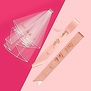 Bachelorette Party Decorations Kit, Bridal Shower Gift Supplies, Rose Gold Bride to Be Bachelorette Sash Veil Crown Tiara for Bride, Team Bride Tribe Sash for Bridesmaids