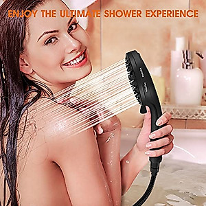 High Pressure Shower Head with Handheld, 59 inch Stainless Steel Shower Hose, 10 Functions Powerful Shower Spray, Anti-clog Nozzles, Built-in Power Wash to Clean Tub Top, Tile & Pets (Matte Black)
