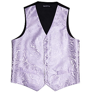 Barry.Wang Light Purple Gray Vest Waistcoat Formal Dress Tuxedo Classic Tie Handkerchief Cufflink Paisley