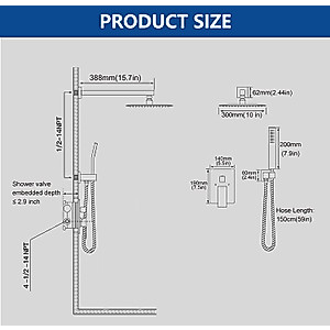 Fatspas 10 Inch Shower Faucet Set, Rainfall Shower System with Square Fixed Rain Shower Head and High Pressure Handheld Shower Head, Wall Mounted Rainfall Shower Fixtures, Matte Black
