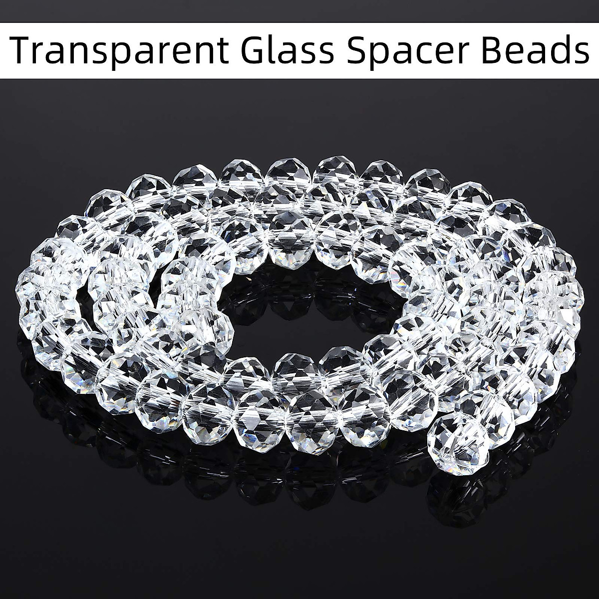 WILLBOND 1900 Pieces Glass Crystal Beads 4/6/ 8 mm Clear Rondelle Glass Crystal AB Spacer Beads for Jewelry Making DIY Craft Project Supplies, 15 Strands