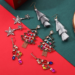 Christmas Earrings Beaded Holiday Earrings for Women Christmas Tree Snowflake Tassel Dangle Earrings New Years Mardi Gras Earrings Festive Party Jewelry Gifts (Christmas B)
