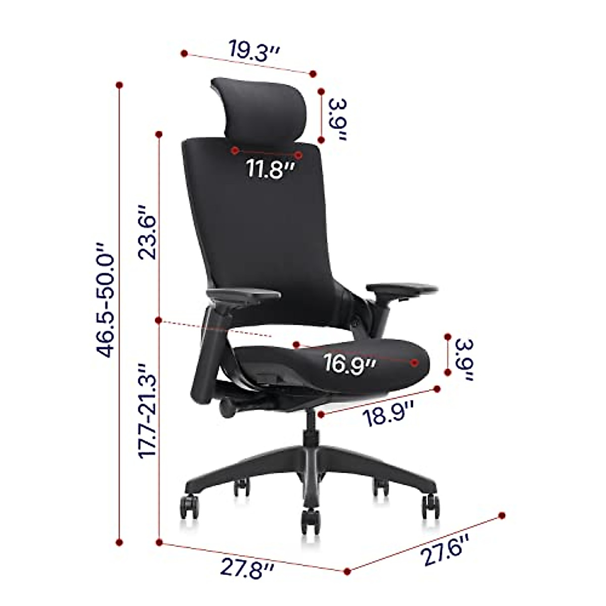 CLATINA Ergonomic High Swivel Executive Chair with Adjustable Height Head 3D Arm Rest Lumbar Support and Upholstered Back for Home Office Black