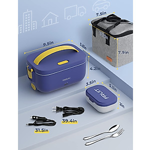 YISSVIC Electric Food Heater for Car and Truck,Portable Food Warmer Heater for Work 3in1 for 12V 24V 110V Heated Lunch Box with Removable Container and Bag