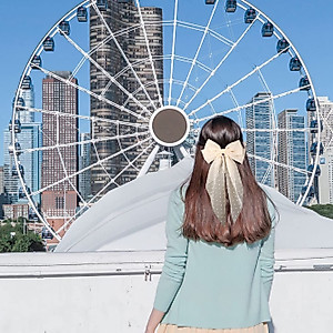 Large Hair Bows for Women,CEELGON 2PCS Big Bow Clips for Girls French Barrette Bowknot with Long Tail for Women(Coffee,Beige)