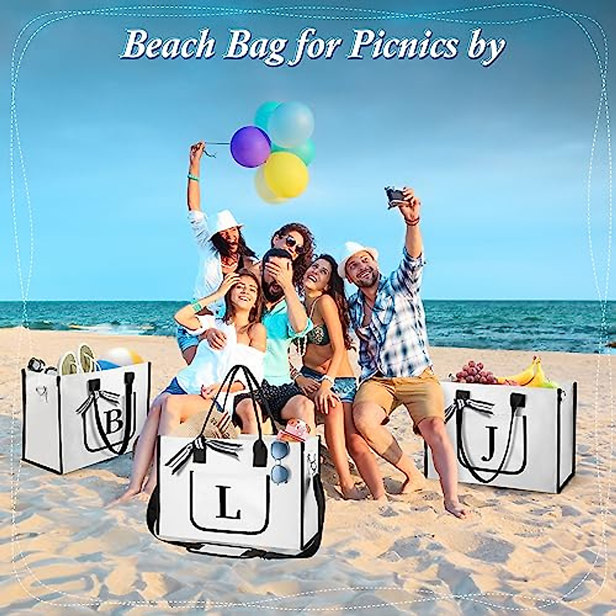 Friend Birthday Gifts for Women w Makeup Bag, Ini-tial Can-vas Tote Bag for Women, Personalized Couple Bride Valentines Gifts w Inner Pocket, Front Pocket, Shoulder Strap, Card, Gift Box, Beach Bag B