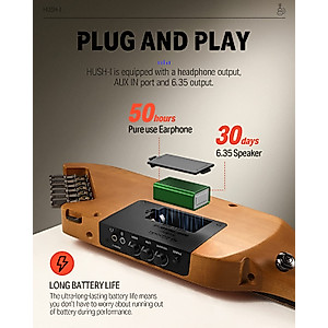 Donner HUSH-I Guitar For Travel - Portable Ultra-Light and Quiet Performance Headless Acoustic-Electric Guitar, Maple Body with Removable Frames, Gig Bag, and Accessories