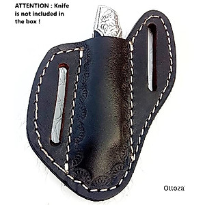 Ottoza Handmade Leather Knife Sheath CROSS DRAW KNIFE SHEATH 5" Folding Pocket Knife Sheath - Leather Folding Knife Sheath for 5 inch Folding Knives/Pocket Knives Black TOP GRAIN LEATHER No:73