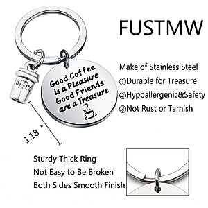 FUSTMW Coffee Lover Keychain Coffee Friends Gifts Barista Gifts Coffee Themed Friendship Jewelry BFF Birthday Gifts (silver)