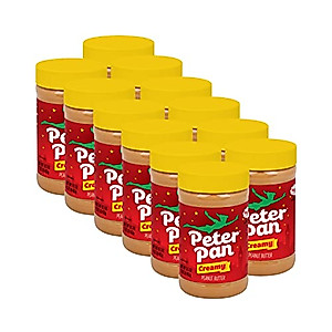 Peter Pan Creamy Peanut Butter, Made with Roasted Peanuts, Great for Peanut Butter and Jelly Sandwiches and Peanut Butter Snacks, Gluten Free Peanut Butter, 16.3 OZ Jar (Pack of 12)