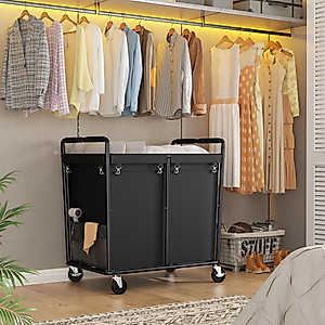 Raybee Large Laundry Basket with Wheels 300L Rolling Laundry Basket Durable Clothes Hamper with Steel Frame 150LBS Laundry Cart with Handle for Laundry Room Organization and Storage Black