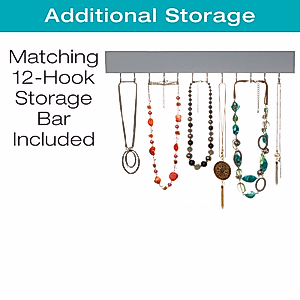 Rustic Wall Mounted Jewelry Organizer with Wooden Barndoor Decor. Jewelry holder for Necklaces, Earrings, Bracelets, Ring Holder, and Accessories. Includes hooks for hanging jewelry - Solid Gray