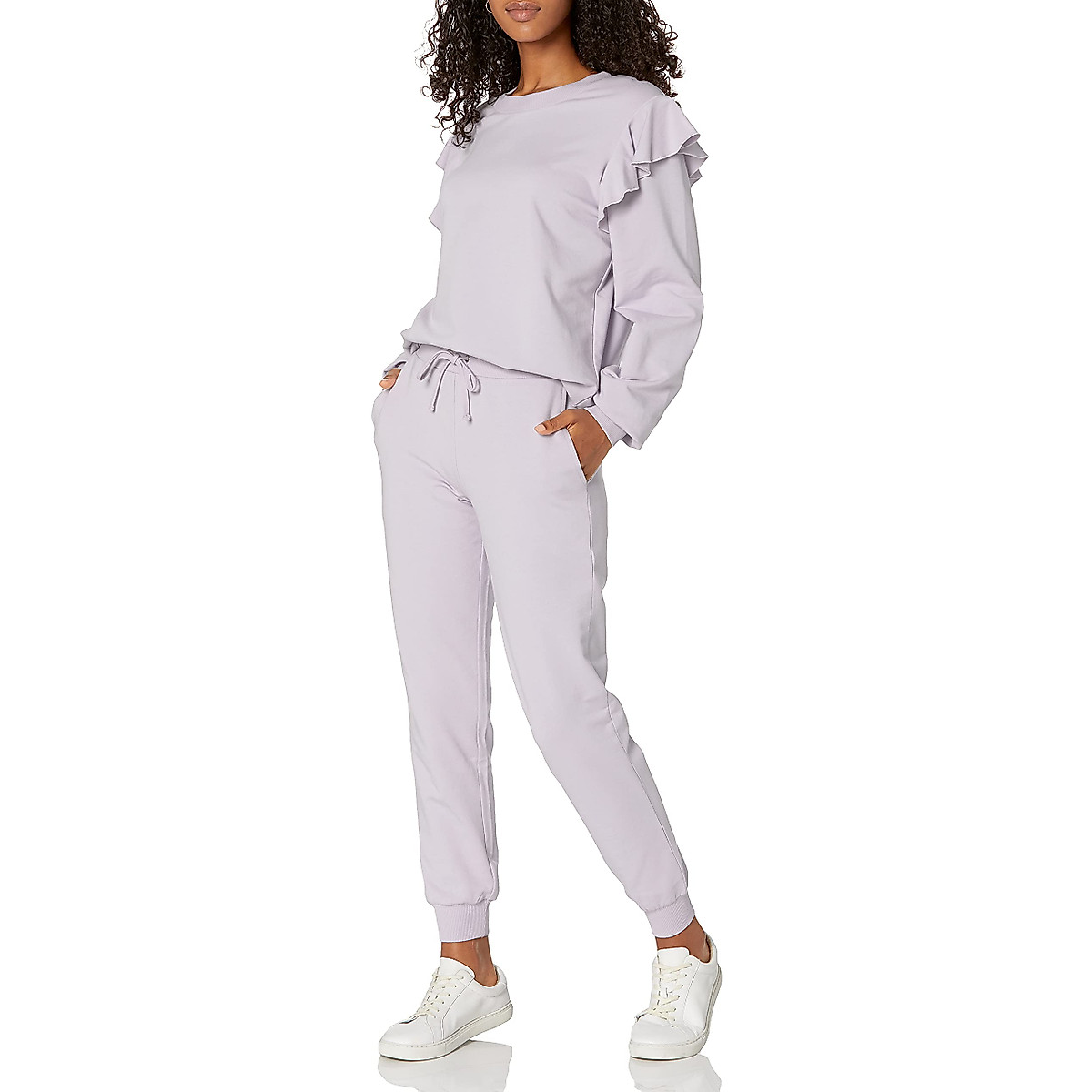 The Drop Women's Ruby Ruffle Sleeve Crewneck Sweatshirt, Dusty Purple, S