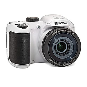Kodak PIXPRO AZ255 Astro Zoom 16MP Digital Camera (White) Bundle with 64GB Memory Card, High-Performance Ultra Alkaline AA Batteries (10-Pack), Camera Case and Accessory (4 Items)