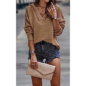 PRETTYGARDEN Winter Sweater For Women Long Sleeve Soft Sweatshirt 2023 Fashion Tops Elastic Hoodie (Khaki, Medium)