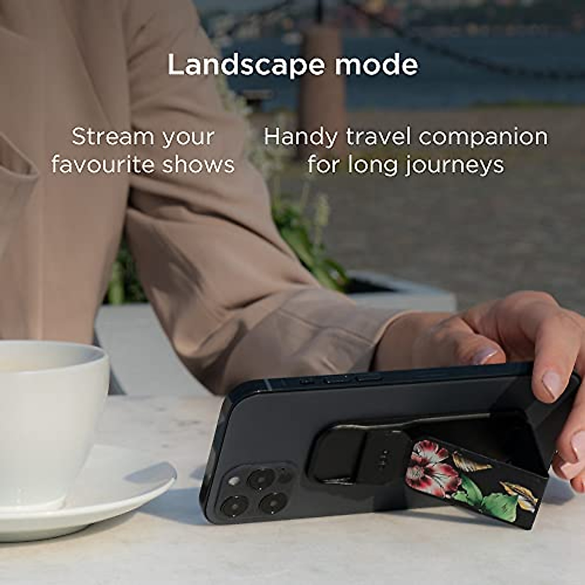 CLCKR Richmond Finch Phone Grip Holder and Expanding Stand, Universal Finger Grip Kickstand Compatible with iPhone 14/13/12, Samsung S22 and More, Multiple Viewing Angles, Pink Blooms Design