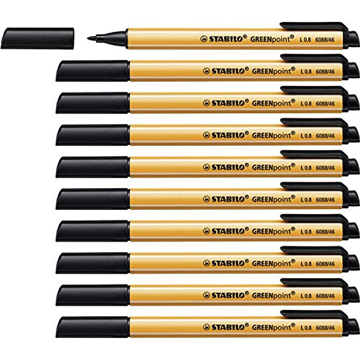 STABILO Eco-Friendly Fibre-Tip Sign Pen GREENpoint - Pack of 10 - Black