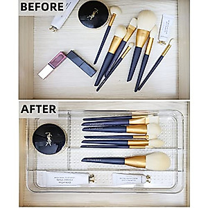 KIKILIE 2 Pack Clear Kitchen Drawer Organizer, Acrylic Transparent Divided Organizers for Utensils Silverware Makeup, Dresser Organizer with 4 Sections, Divider Flatware Tray