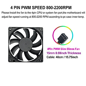 80mm Slim Quiet Computer Fan 12V 80mm x80mm x15mm Silent PC Fan 4Pin PWM for Computer PC Case Mini- ITX Builds EVGA GPU CPU Cooler Radiator Cooling Fan 800-2200RPM 3-Pack