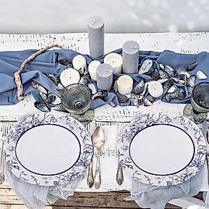 TWOWYHI 50PCS Paper Plates 12Inch Oval Paper Plates Heavy Duty Dinner Disposable Plate for Party with Blue Floral Style for Tea Party Birthday Wedding Birdal Shower Party Supplies