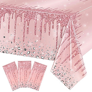 3 Pcs Pink and Rose Gold Tablecloths Glitter Diamond Table Cover PE Girl Party Glitter Table Cloths Sequin Printed Plastic Tablecloths for Girl Women Birthday Wedding Party, 54 x 108 (Classic)