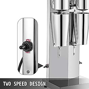 VEVOR Milkshake Maker Double Head Stainless Steel Electric Milkshake Maker 180W Milkshake Machine Classic Milkshake Maker with 800ml Cup, Silver Milkshake Maker Machine, 2 Speed Adjustable