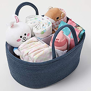 Cotton Rope Caddy with Removable Divider, Nursery Storage Organizer Blue Large