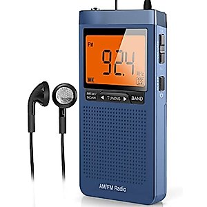 AM FM Portable Radio,Pocket Radio with Best Reception,Transistor Radio with Big Digital Screen, Sleep Timer,Stereo Earphone Jack, and Alarm Clock Operated by 2 AAA Batteries for Jogging, Walking(Blue)