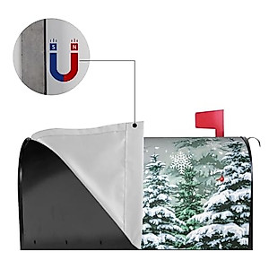 Winter Pine Tree Mailbox Covers Magnetic Snow Green Forest Decorative Christmas Red Bird Mailboxes Wraps Post Letter Box Cover Standard Size 18x21 Inch for Garden Yard Home Outdoor