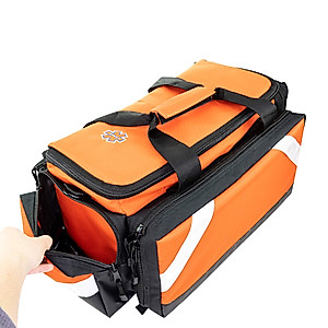 LINE2design Empty Medical Elite Trauma Bag - First Responder Carrier Bag for EMT, Paramedic, Emergency and Medical Supplies Kit - Heavy-Duty Zippered Pockets Portable EMS Home Health Aides - Orange