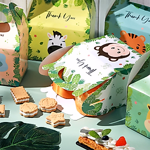 Marspark 24 Pcs Animal Party Favor Treat Box Safari Party Bags Zoo Party Favor Candy Goodie Gift Box for Kids Baby Shower Jungle Theme Party Supplies Birthday Party Decorations