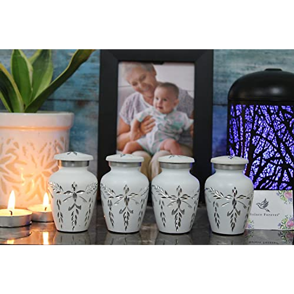 White Keepsake Urns for Ashes - Mini Urns for Human Ashes Set of 4 with Premium Box - Handcrafted White Urns - Honor Your Loved One with Mini Cremation Urns - Small Urns Set for Adult Male & Female