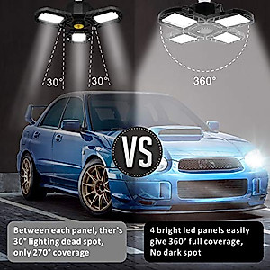 LED Garage Lights, 100W Deformable Four-Leaf Light Metal Garage Ceiling Light Fixtures, 10000LM E26 Led Shop Lights Bay Light with 6000K Bright Adjustable Lighting Panels for Basement, Workshop, Barn